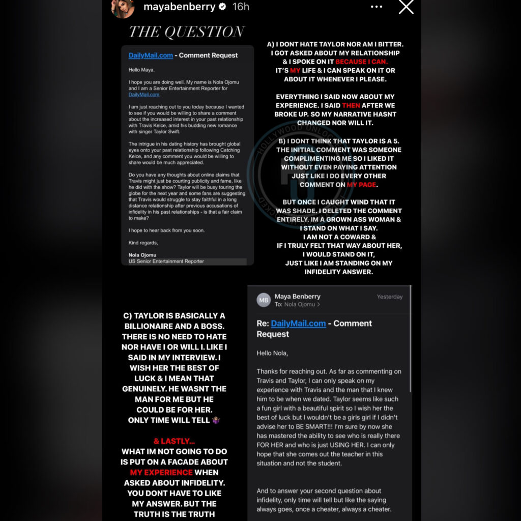 Travis Kelce’s Ex Maya Benberry Sets The Record Straight: “I Don’t Hate ...